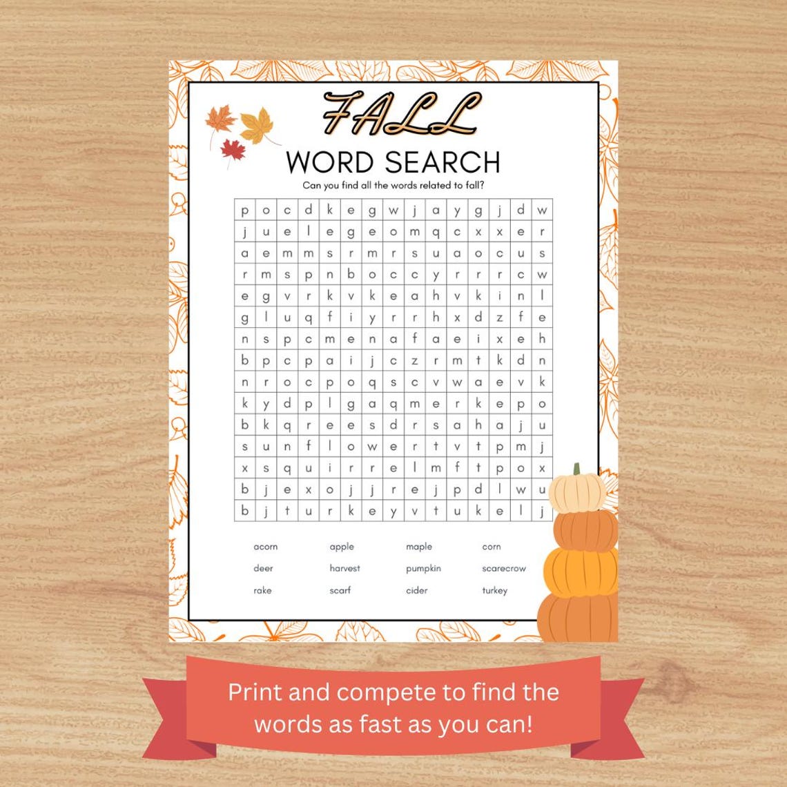 Fall Word Search Game | Thanksgiving Friendsgiving Game | School ...