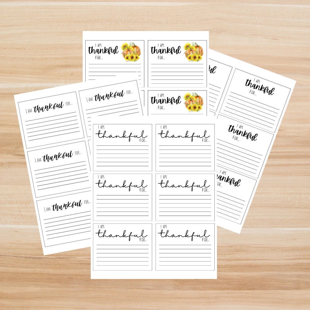 I Am Thankful for Cards Printable, Thanksgiving Gratitude Card Template, Printable Thankful ...