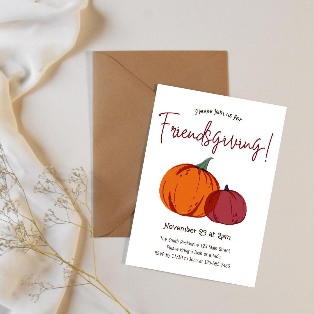 Editable Friendsgiving Invitation Template: Fall Pumpkin Design ...