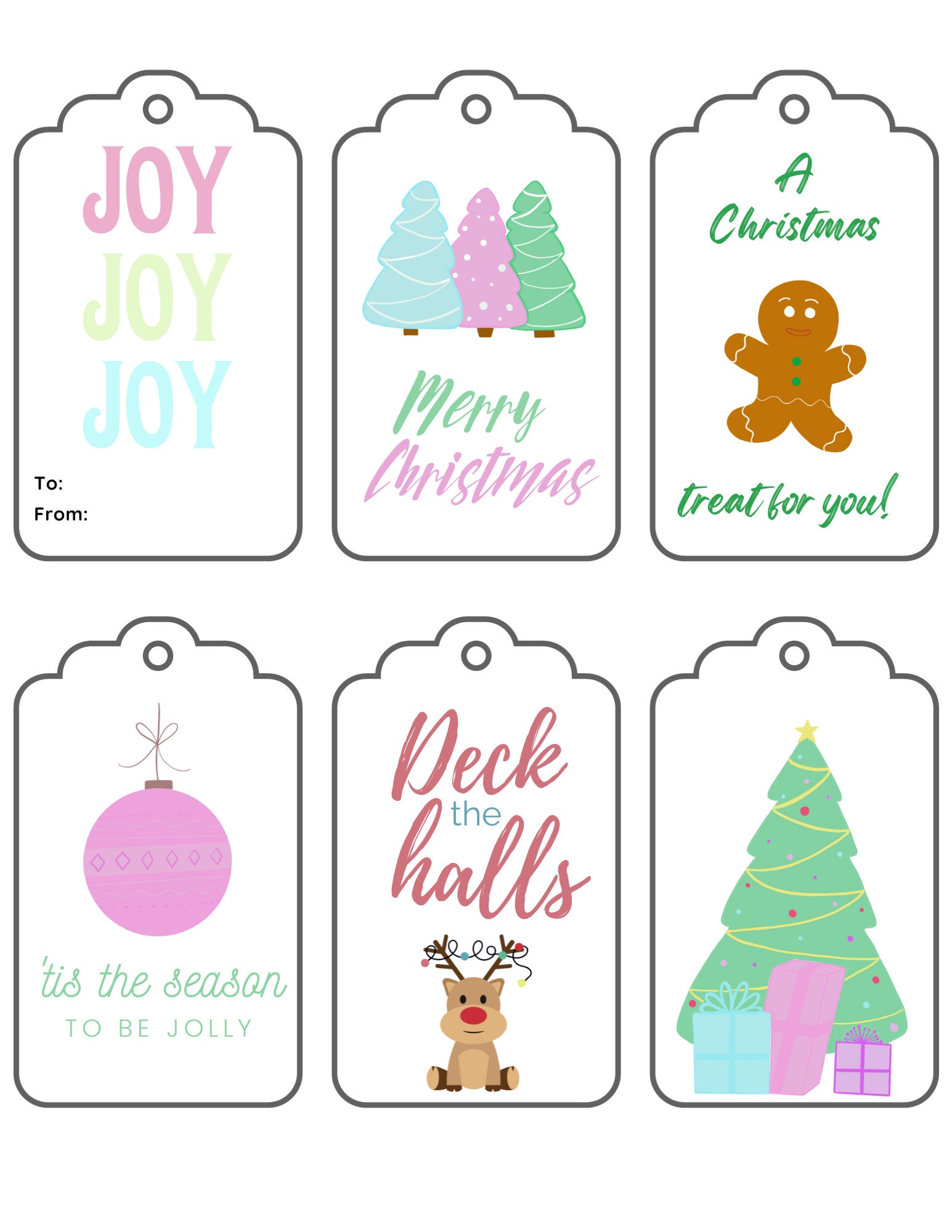 Pastel Christmas Gift Tags, Printable Holiday Treat Tags (PDF, PNG) - Etsy