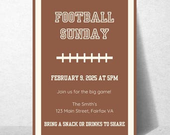Football Game Sunday Party Invitation L Digital Download L Editable ...