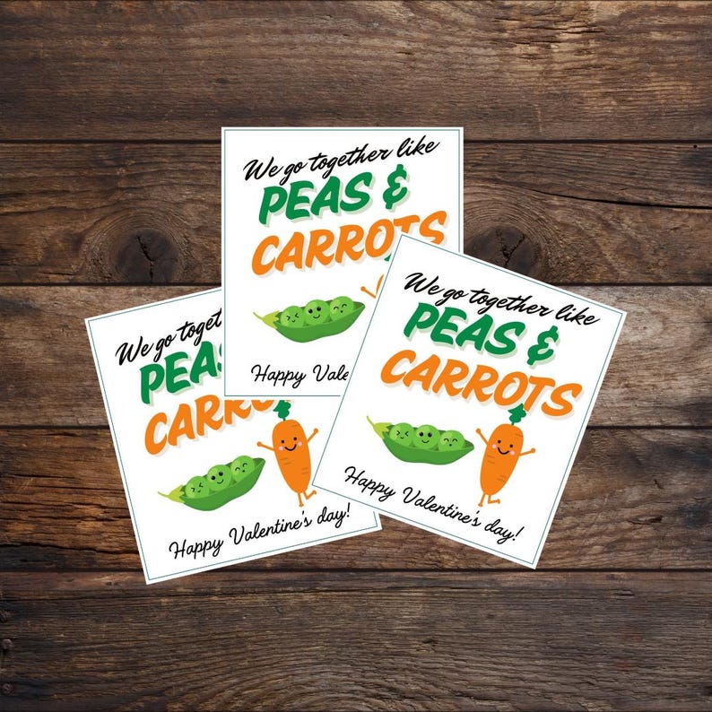 Peas and Carrots Valentine's Day Card: Funny Printable Tags (PDF, PNG ...