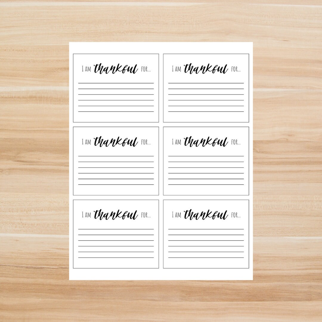 I Am Thankful for Cards Printable, Thanksgiving Gratitude Card Template ...