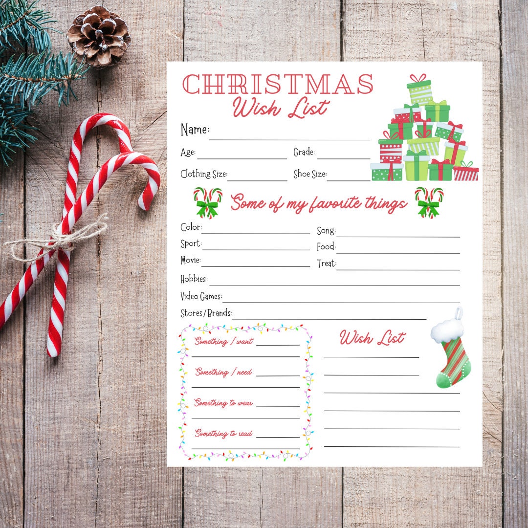 Christmas Gift Wish List Template for Kids (PDF, PNG) - Etsy