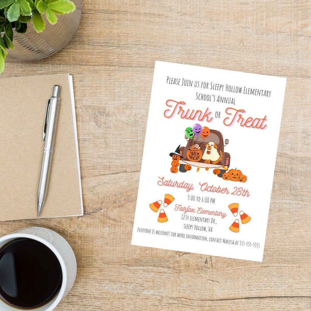 EDITABLE Trunk or Treat Invitation, Printable Halloween Invitation ...
