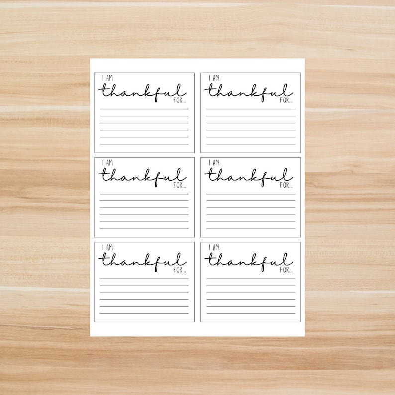 I Am Thankful for Cards Printable, Thanksgiving Gratitude Card Template, Printable Thankful ...