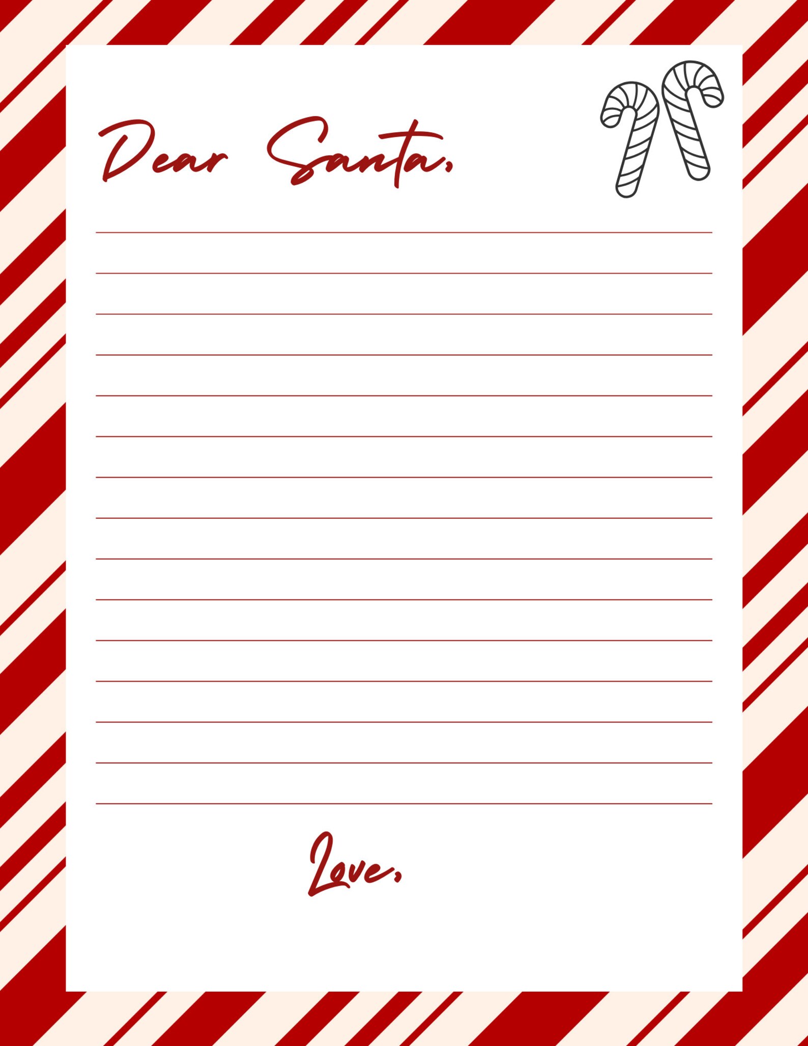 Candy Cane Letter to Santa: Printable Christmas Wish List (PDF) - Etsy