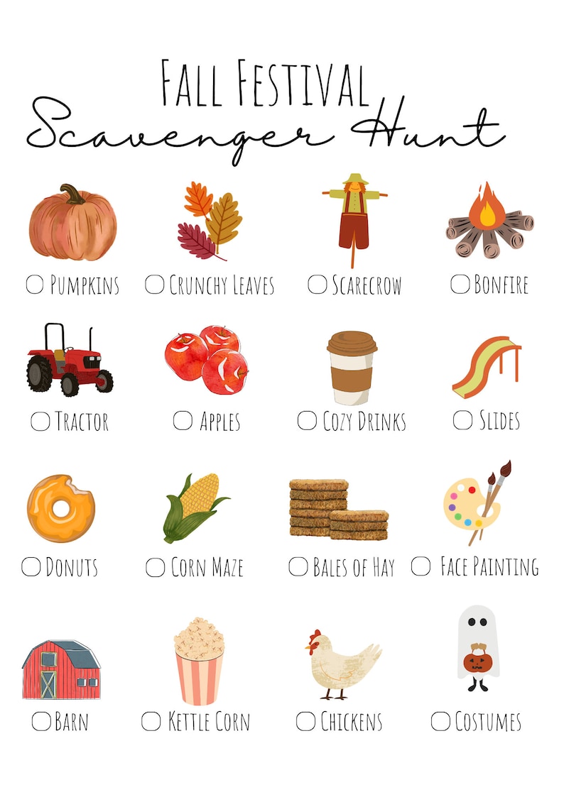 Fall Festival Scavenger Hunt Activity for Kids, Printable Fall ...