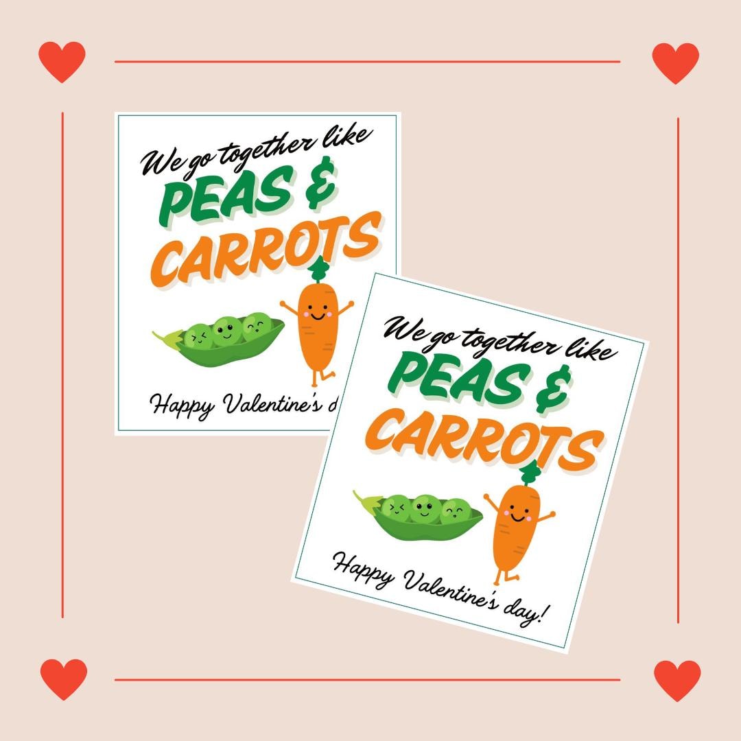 Peas and Carrots Valentine's Day Card: Funny Printable Tags (PDF, PNG ...