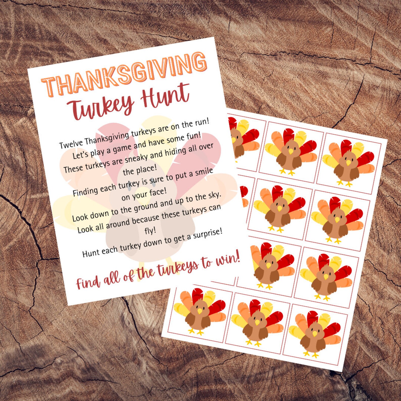 Thanksgiving Turkey Scavenger Hunt Game, Turkey Hunt Game for Families ...