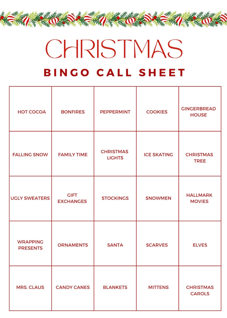 30 Christmas Bingo Cards - Printable, Family Christmas Activity ...