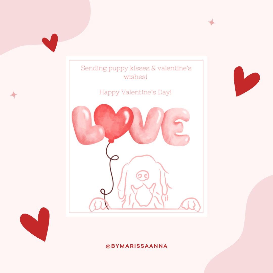Printable Puppy Valentine's Day Cards: Dog Kisses (PDF & PNG) - Etsy