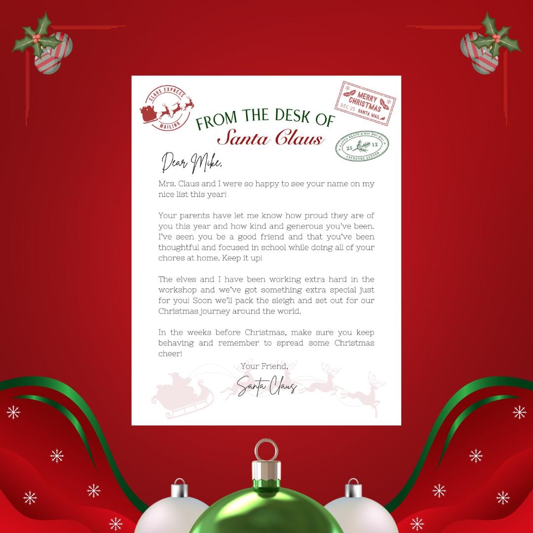 Customizable Letter From Santa: DIY Printable Christmas Note (instant ...