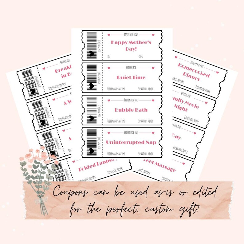 Editable Mother’s Day Coupon Template | Printable Mother's Day Gift ...