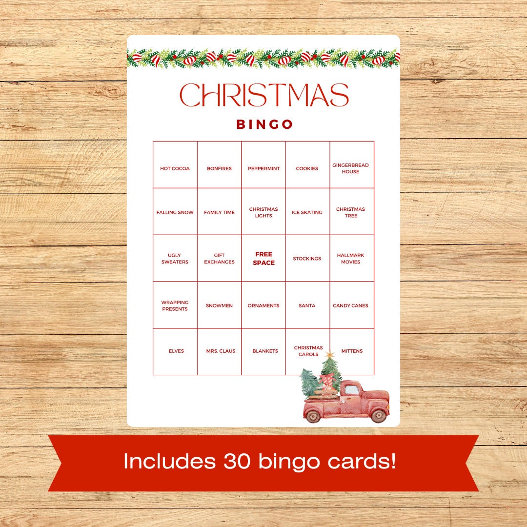 30 Christmas Bingo Cards - Printable, Family Christmas Activity ...