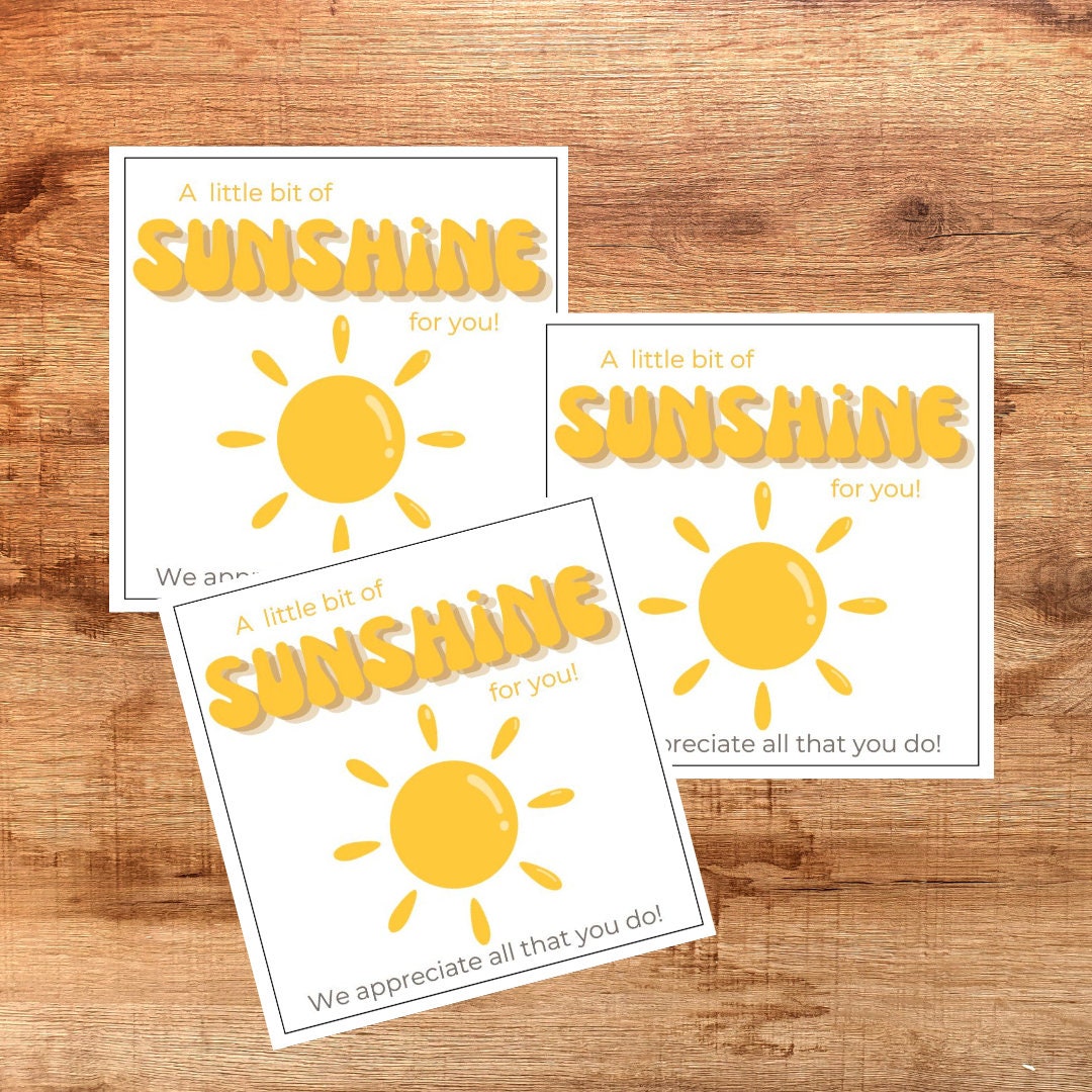 Sunshine Gift Tag: Employee Teacher Appreciation (PDF & PNG) - Etsy
