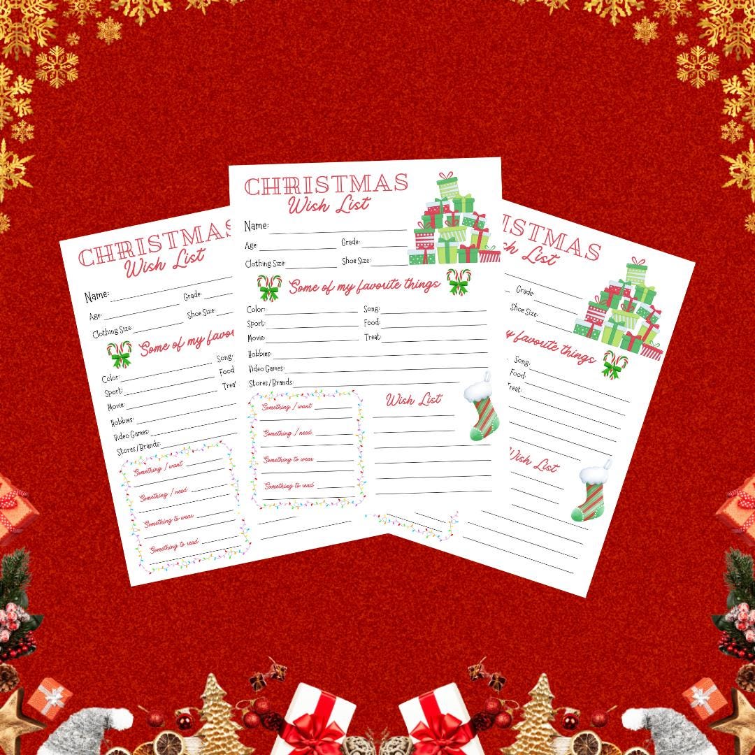 Candy Cane Christmas Gift Wish List Template, Gift Wish List for Kids ...