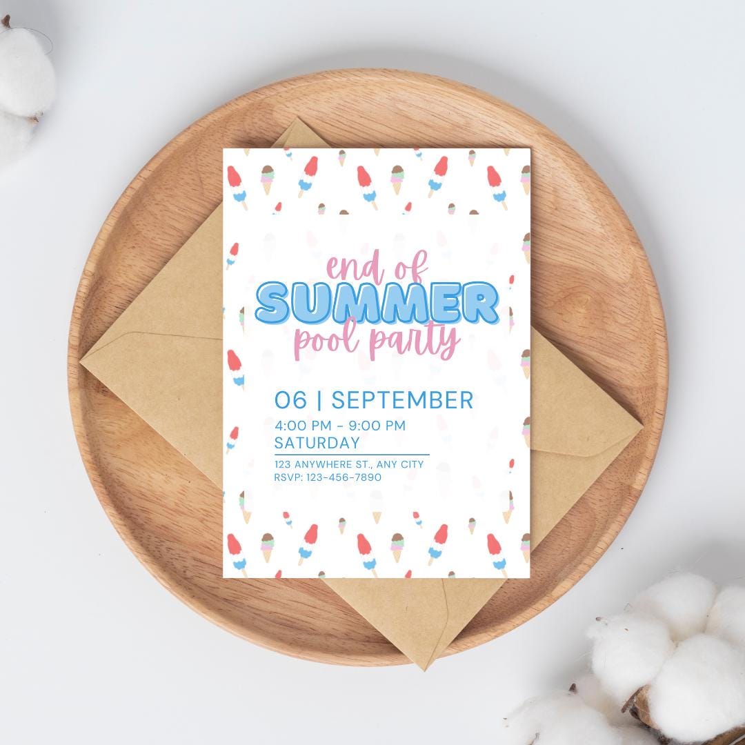 Retro 90s Ice Cream Pool Party Invitation Template (editable Digital ...