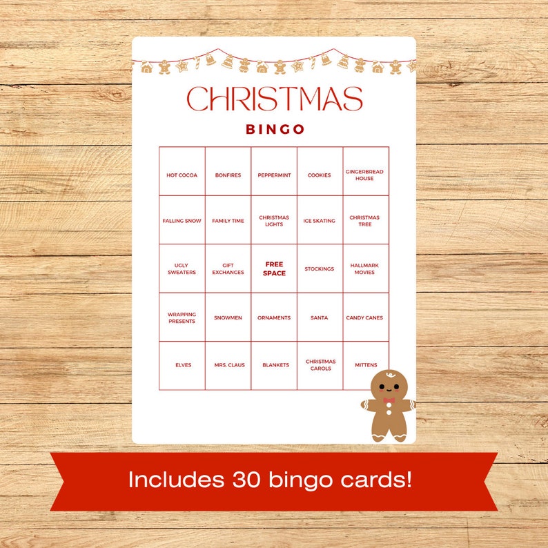 30 Christmas Bingo Cards - Printable, Family Christmas Activity ...