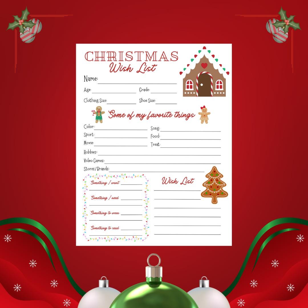 Gingerbread Christmas Wish List Template for Kids (PDF/PNG) - Etsy