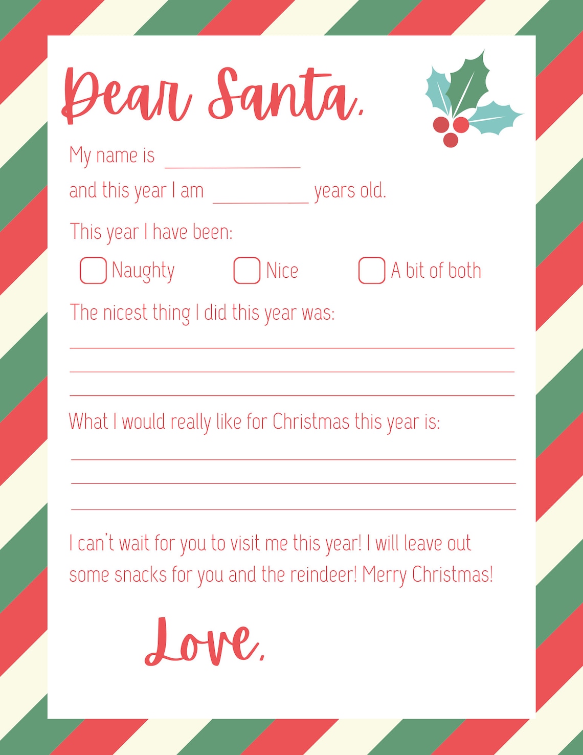 Letter to Santa - Printable, Santa Claus Letter for Kids, Printable ...