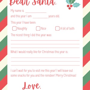 Letter to Santa - Printable, Santa Claus Letter for Kids, Printable ...