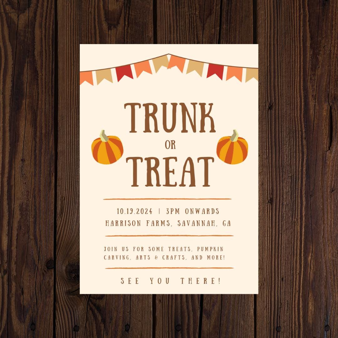 EDITABLE Fall Trunk or Treat Invitation, Printable Halloween Invitation ...