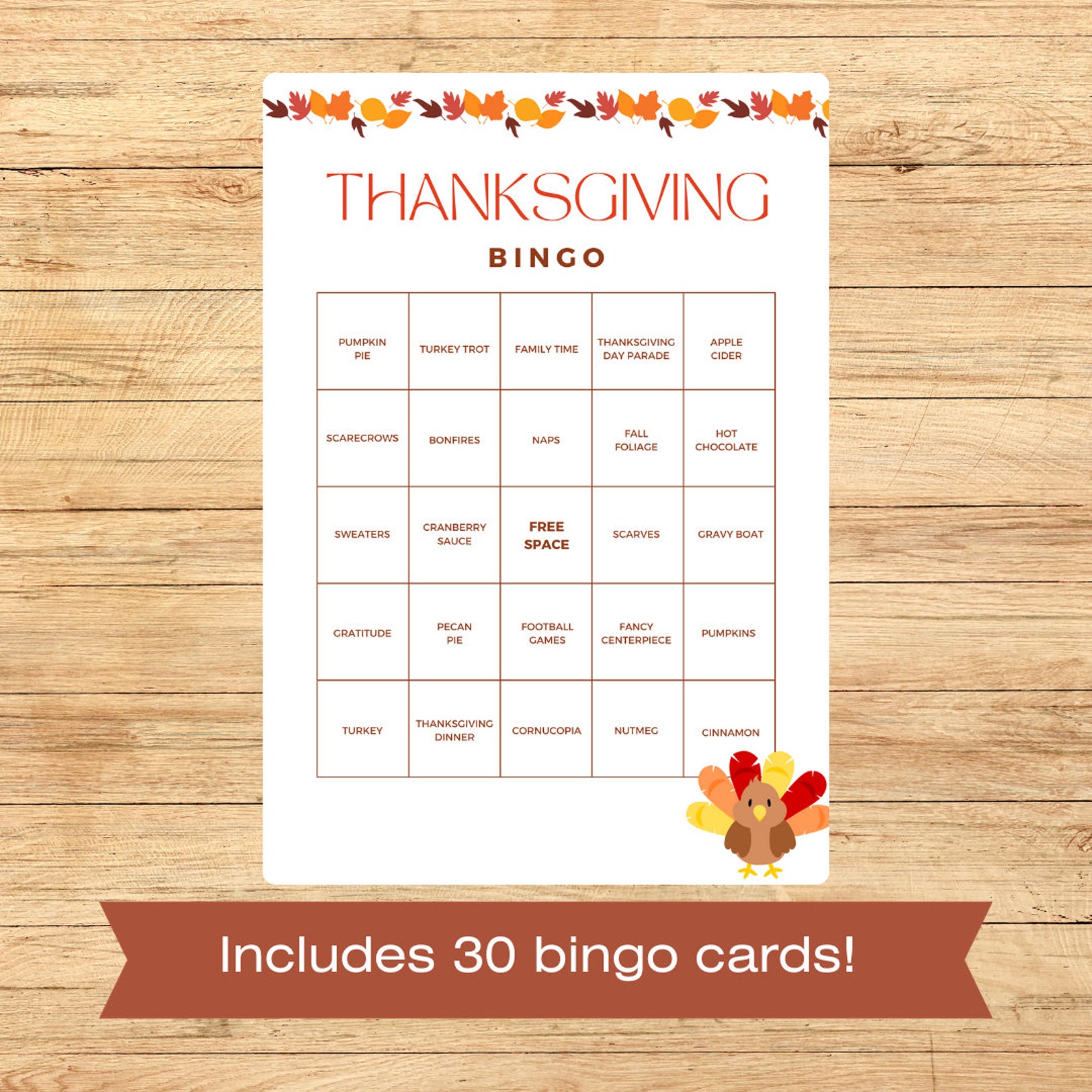 Thanksgiving Bingo Game: 30 Printable Cards (PDF) - Etsy
