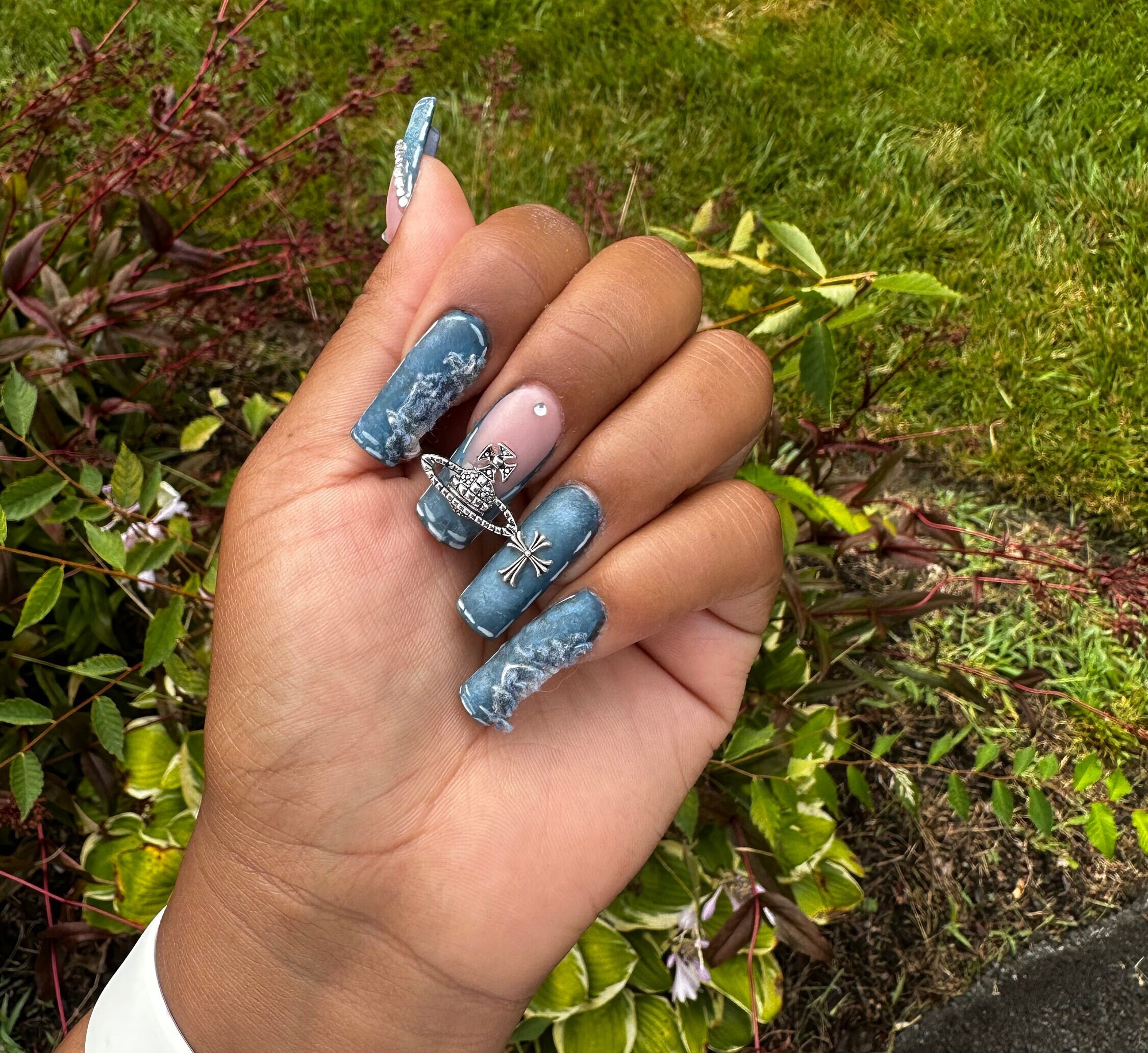 Denim Press on Nails - Etsy