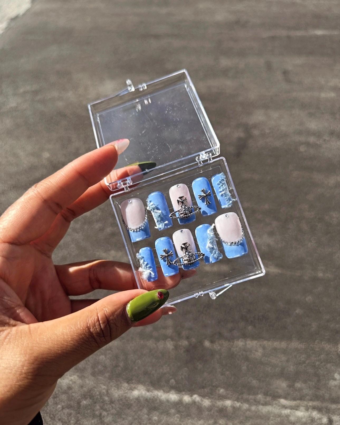 Denim Press on Nails - Etsy
