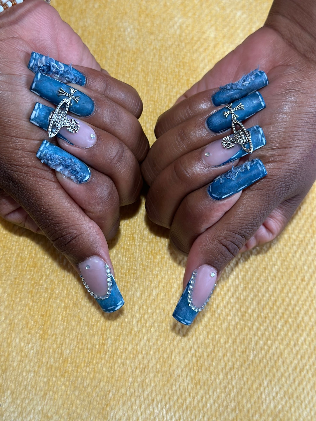Denim Press on Nails - Etsy
