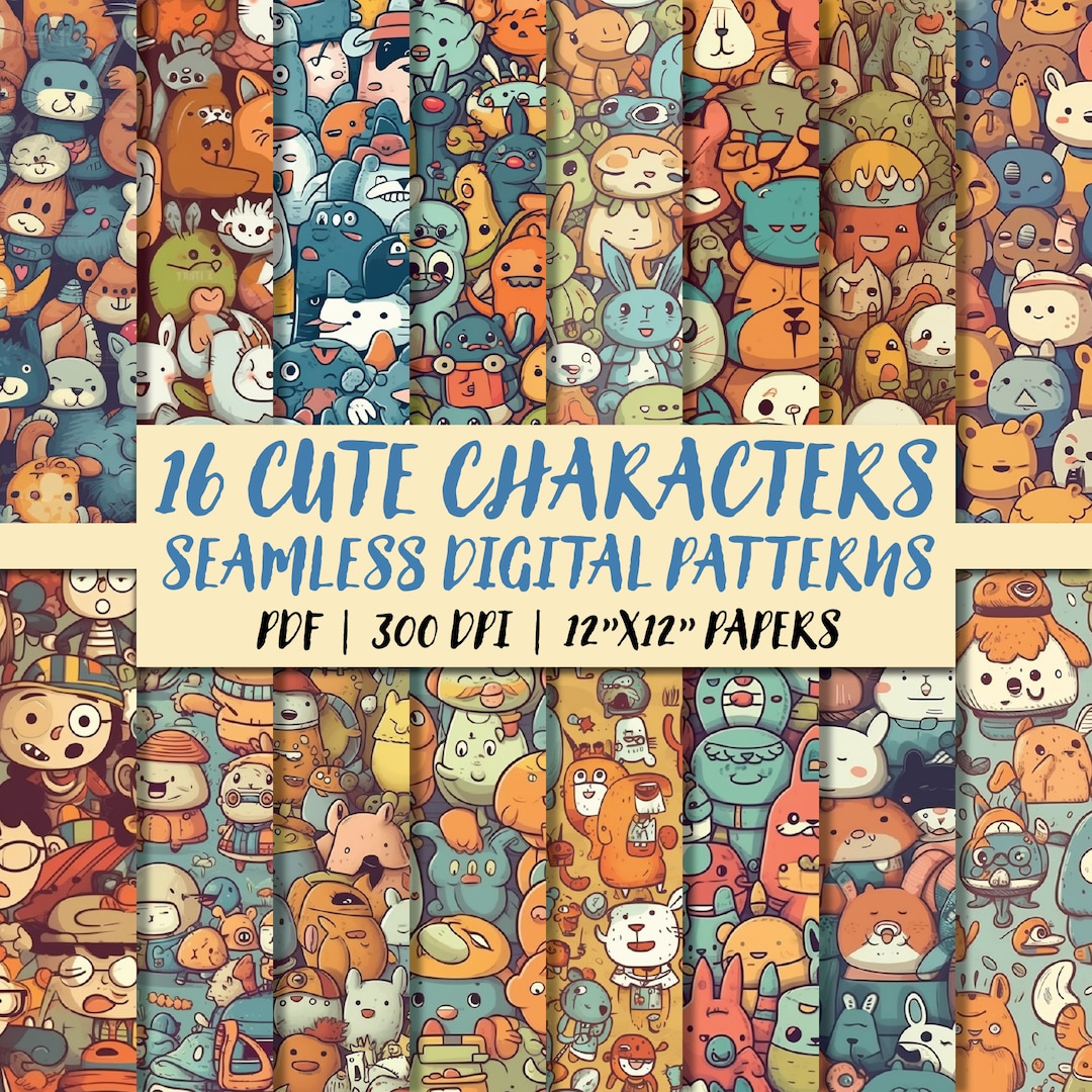Cute Adorable Characters Seamless Pattern Pack 12x12 Paper - Etsy