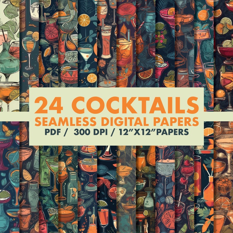 Happy Hour: Seamless Cocktail Pattern Pack - Etsy