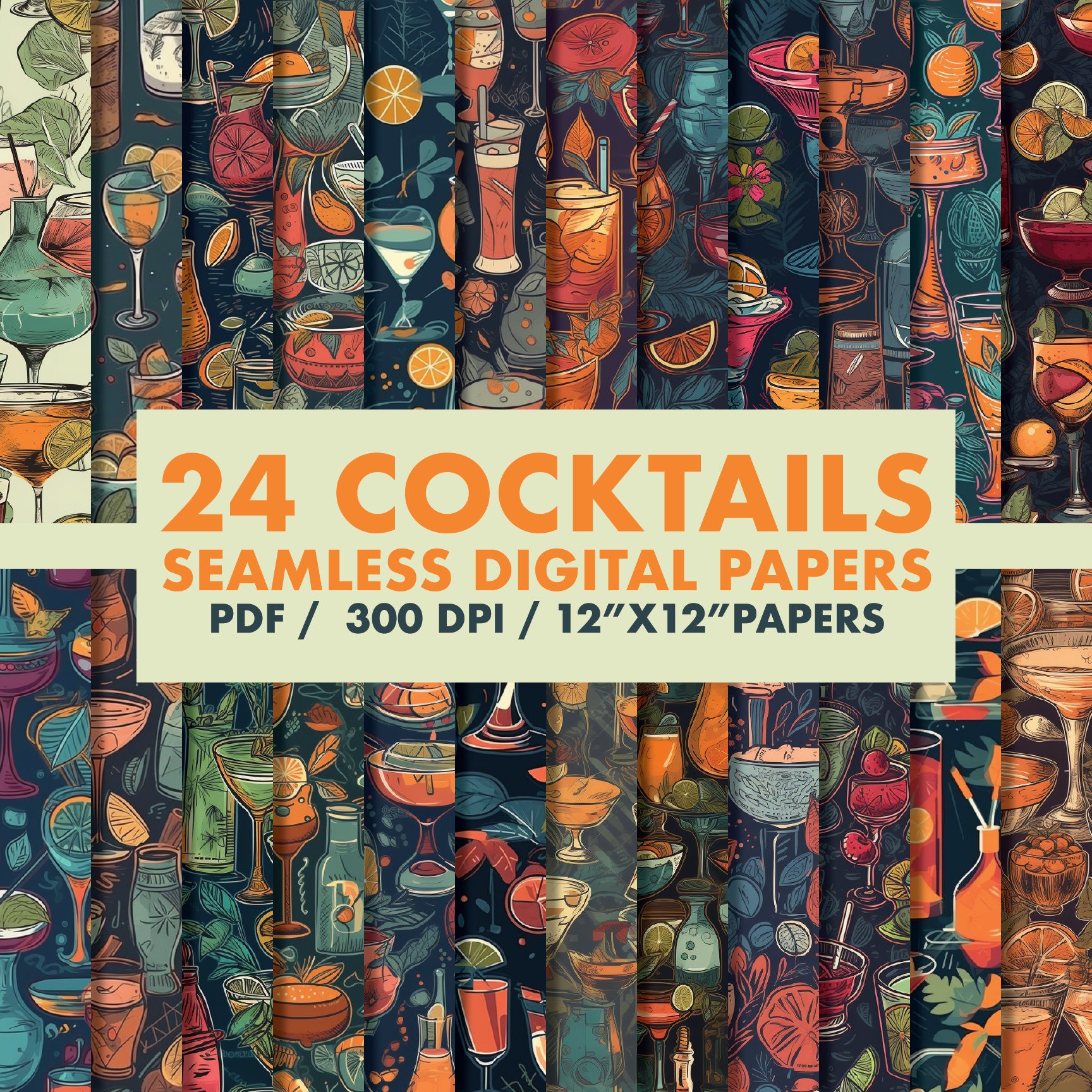 Happy Hour: Seamless Cocktail Pattern Pack - Etsy
