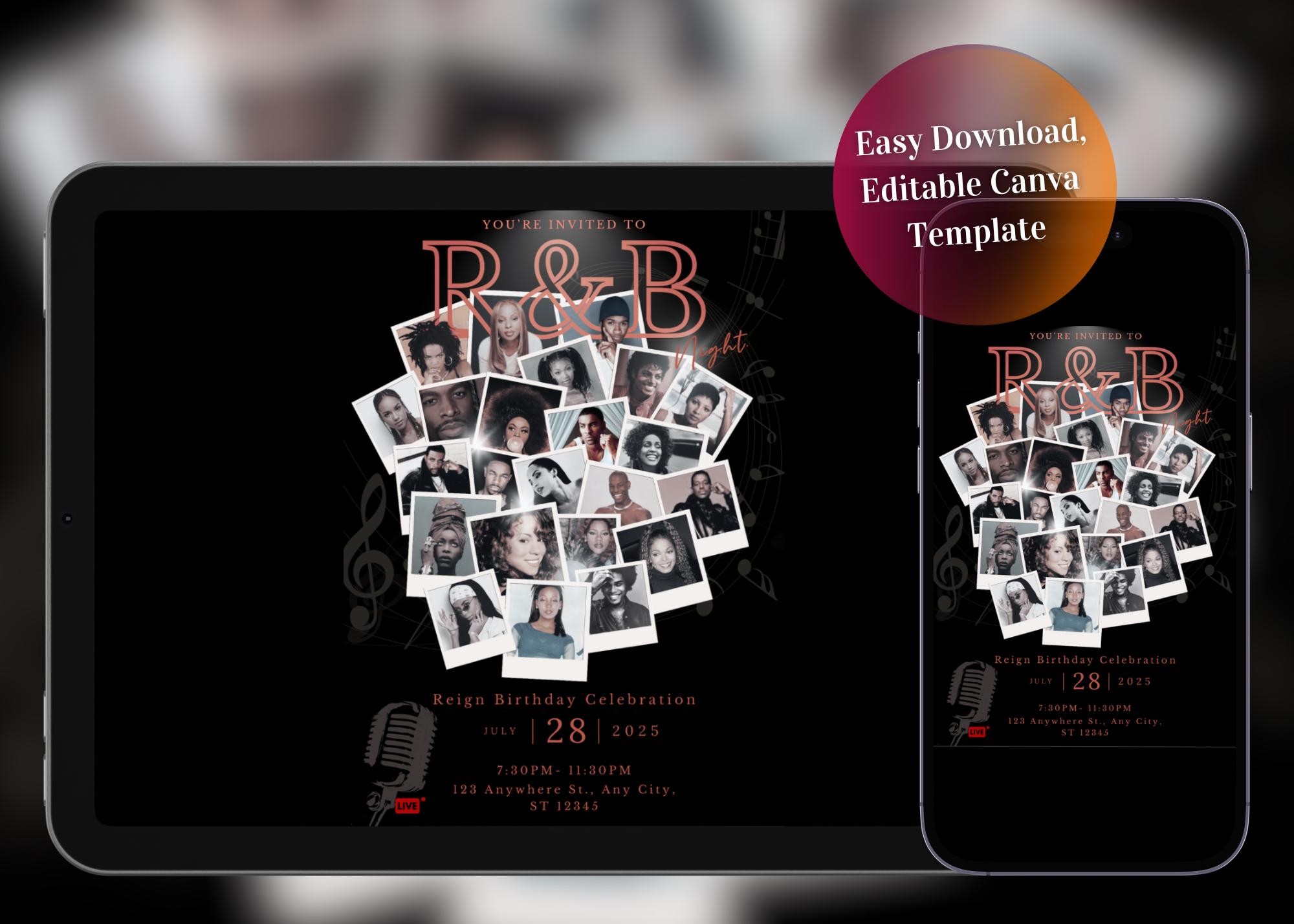 RNB Night Themed Birthday Invitation | Black, Burgundy & White ...