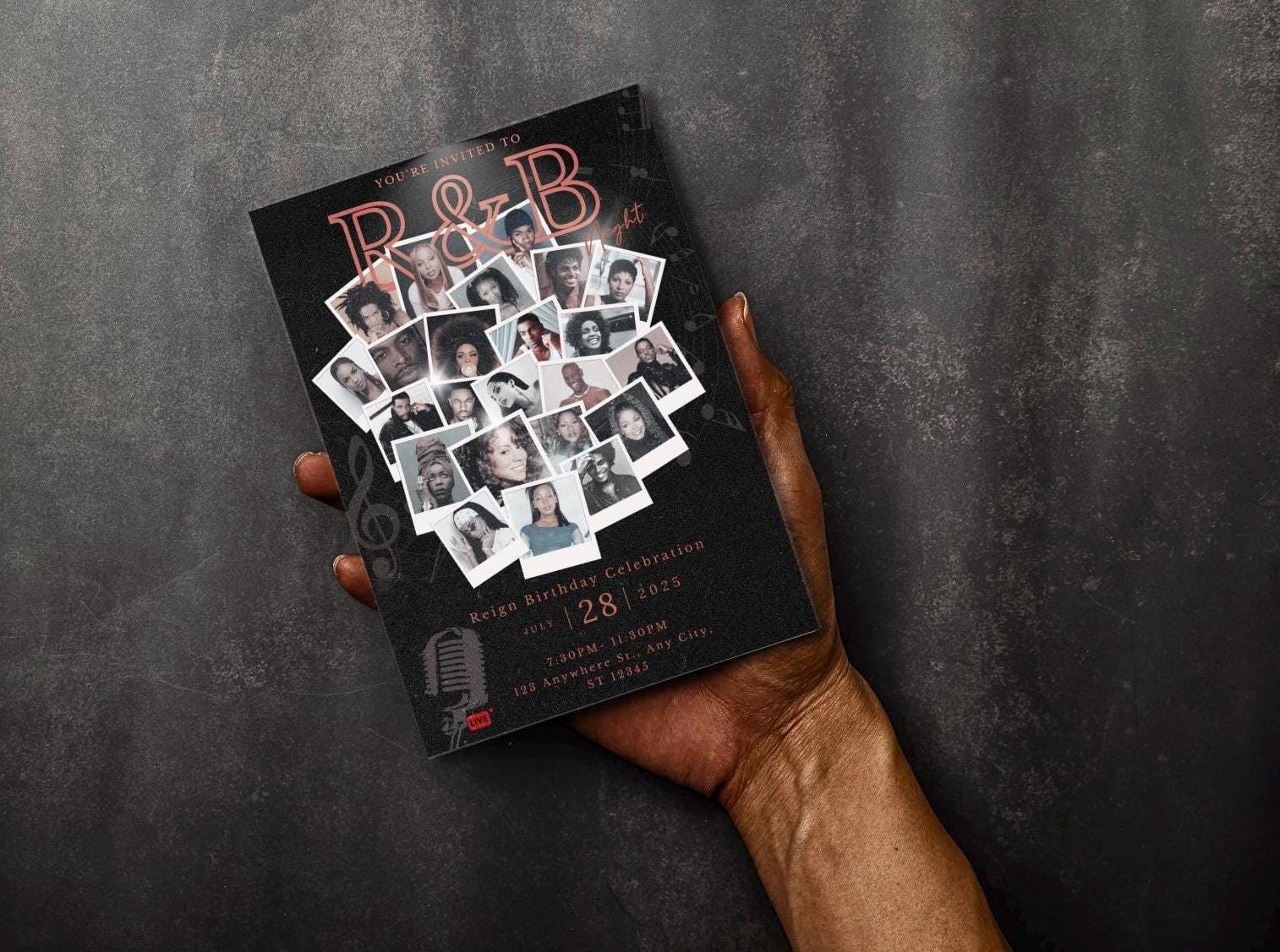 RNB Night Themed Birthday Invitation | Black, Burgundy & White ...