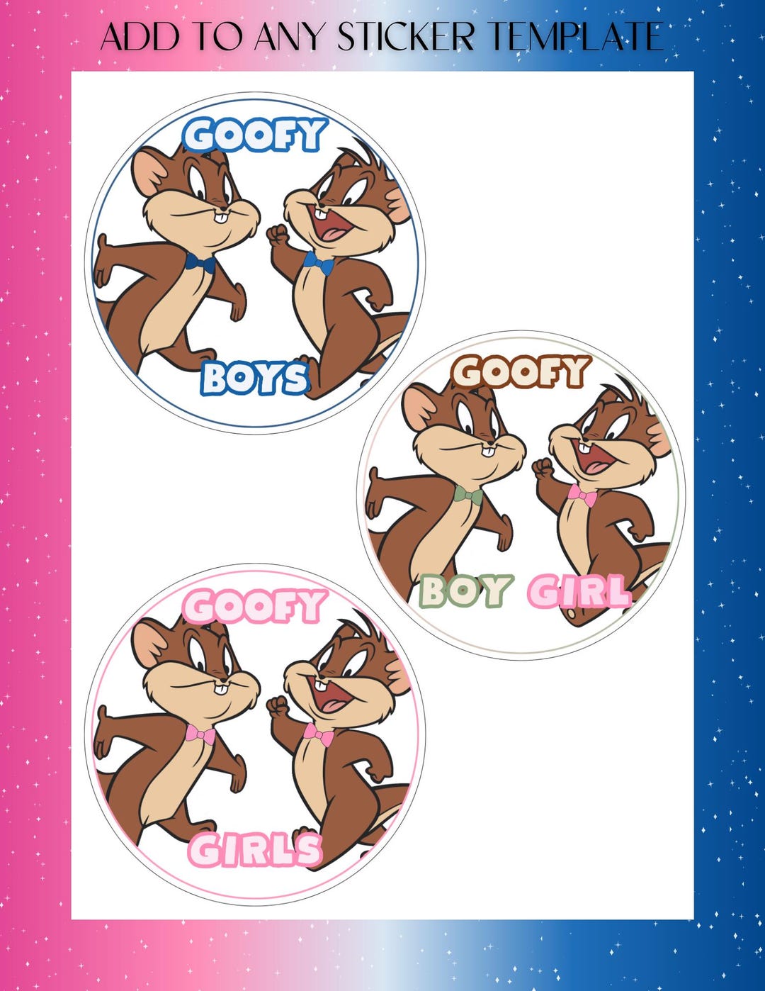 Goofy Gophers Twins Gender Reveal Stickers (digital Download) - Etsy