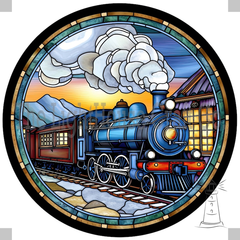Stained Glass Steam Train Clip Art 12 High Quality Jpgs - Etsy