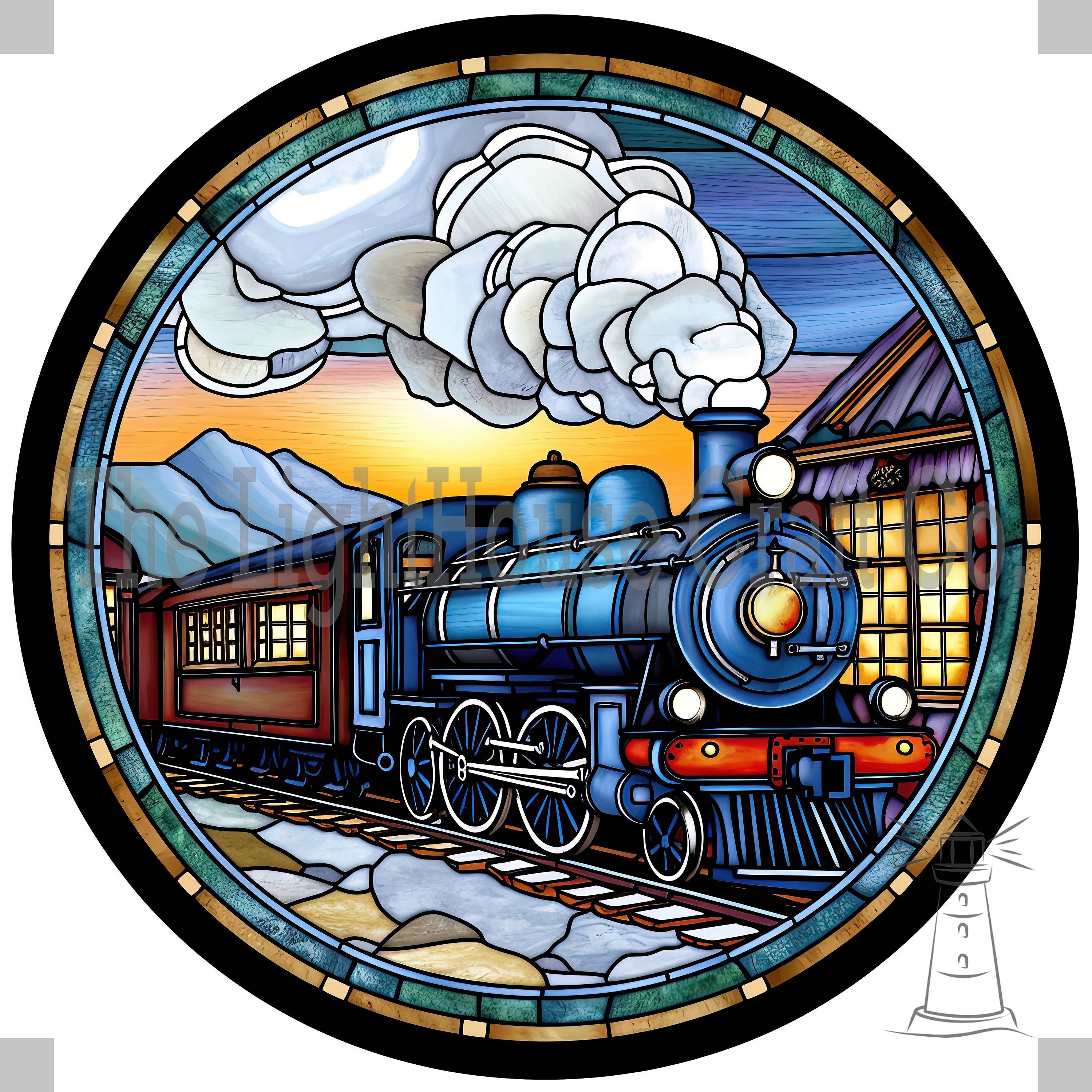 Stained Glass Steam Train Clip Art 12 High Quality Jpgs - Etsy UK