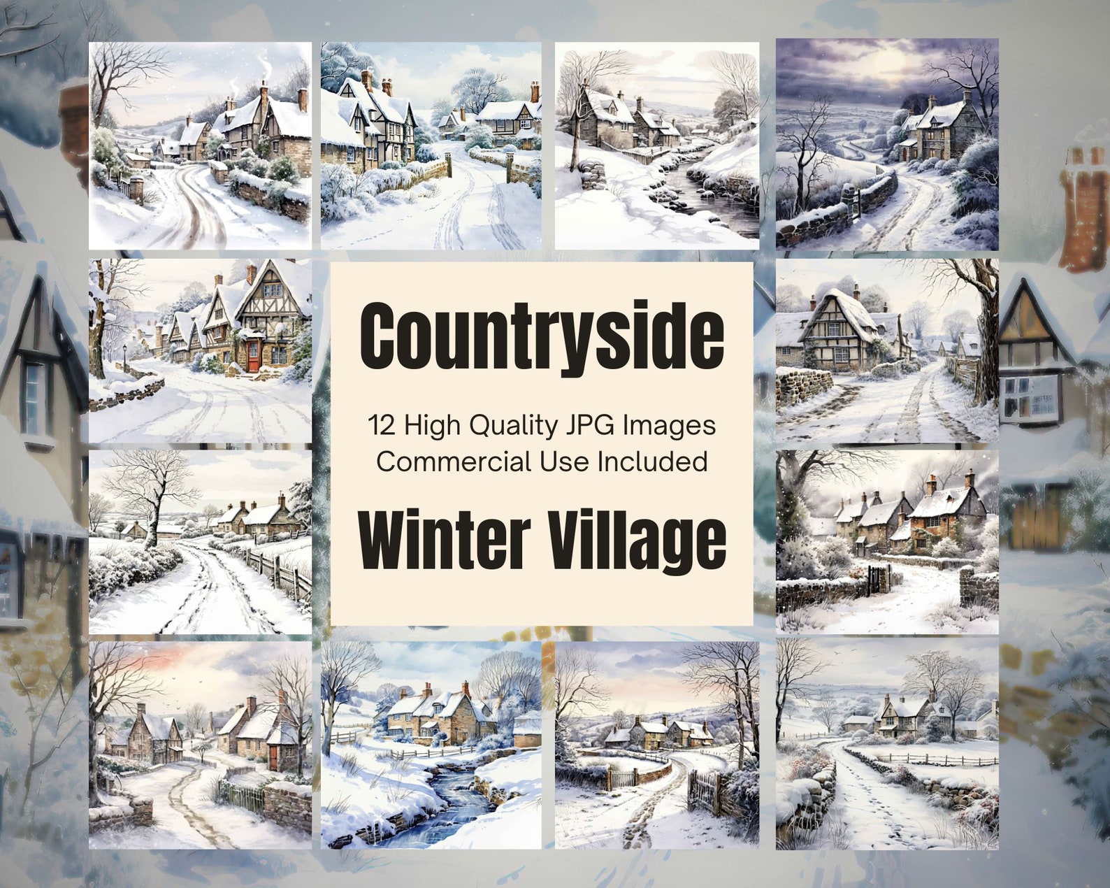 Countryside Winter Village Clip Art 12 High Quality Jpgs - Etsy