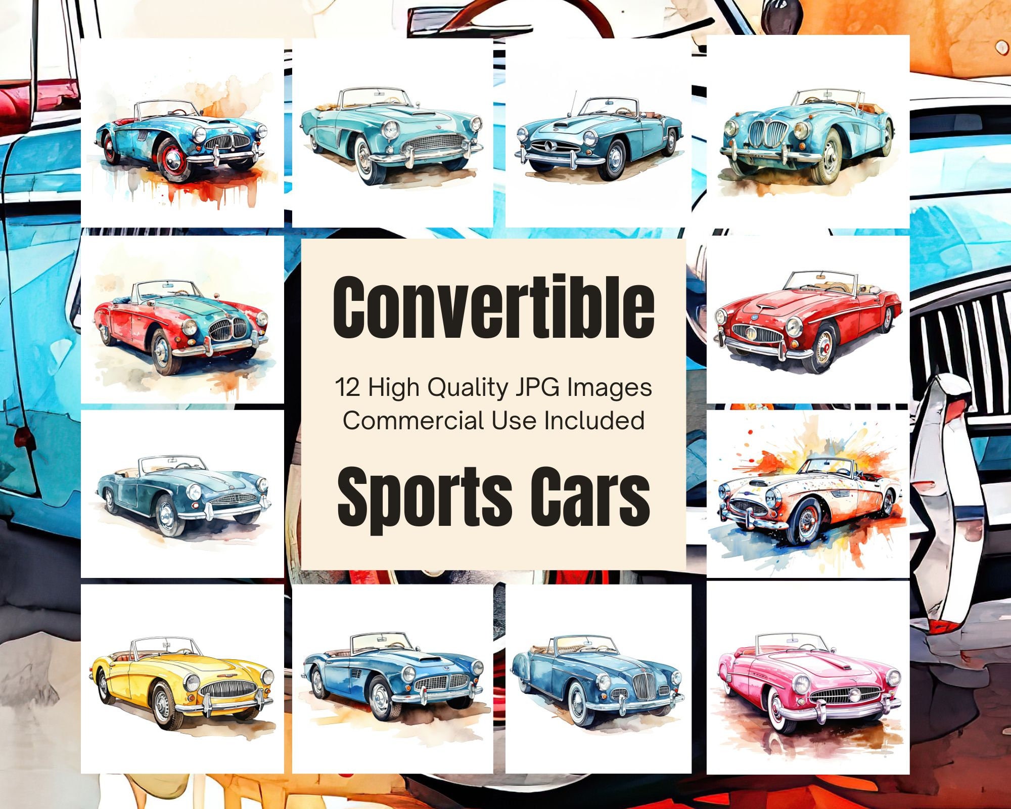 Sports Car Convertible Clip Art 12 High Quality Jpgs - Digital Planner ...