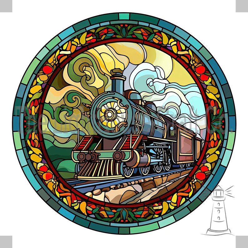 Stained Glass Steam Train Clip Art 12 High Quality Jpgs - Digital ...
