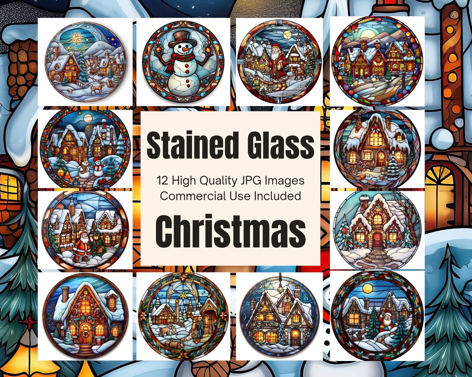 Stained Glass Christmas Clip Art 12 High Quality Jpgs - Etsy