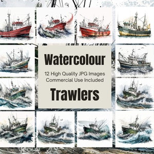Watercolour Trawlers Clip Art 12 High Quality Jpgs - Digital Planner ...