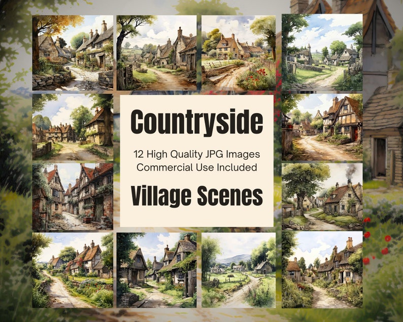 Countryside Village Scenes Clip Art 12 High Quality Jpgs - Digital ...