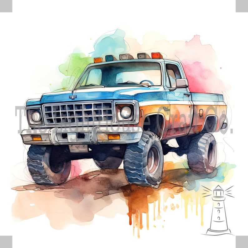 Lifted Pickup Truck Clip Art 12 High Quality Jpgs Digital - Etsy