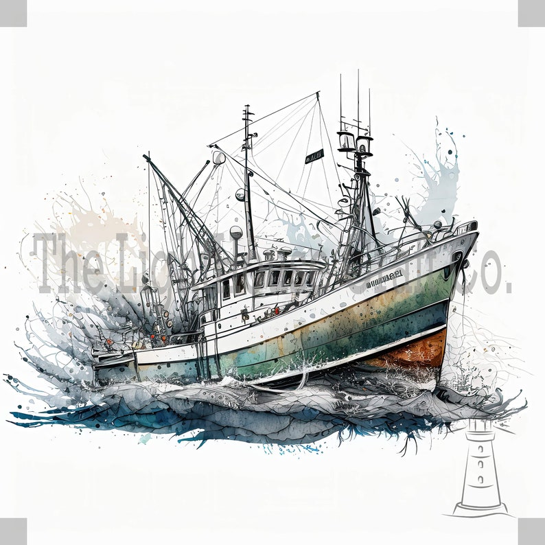 Watercolour Trawlers Clip Art 12 High Quality Jpgs Digital - Etsy