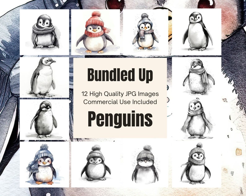 Cute Penguins Clip Art 12 High Quality Jpgs - Digital Planner ...