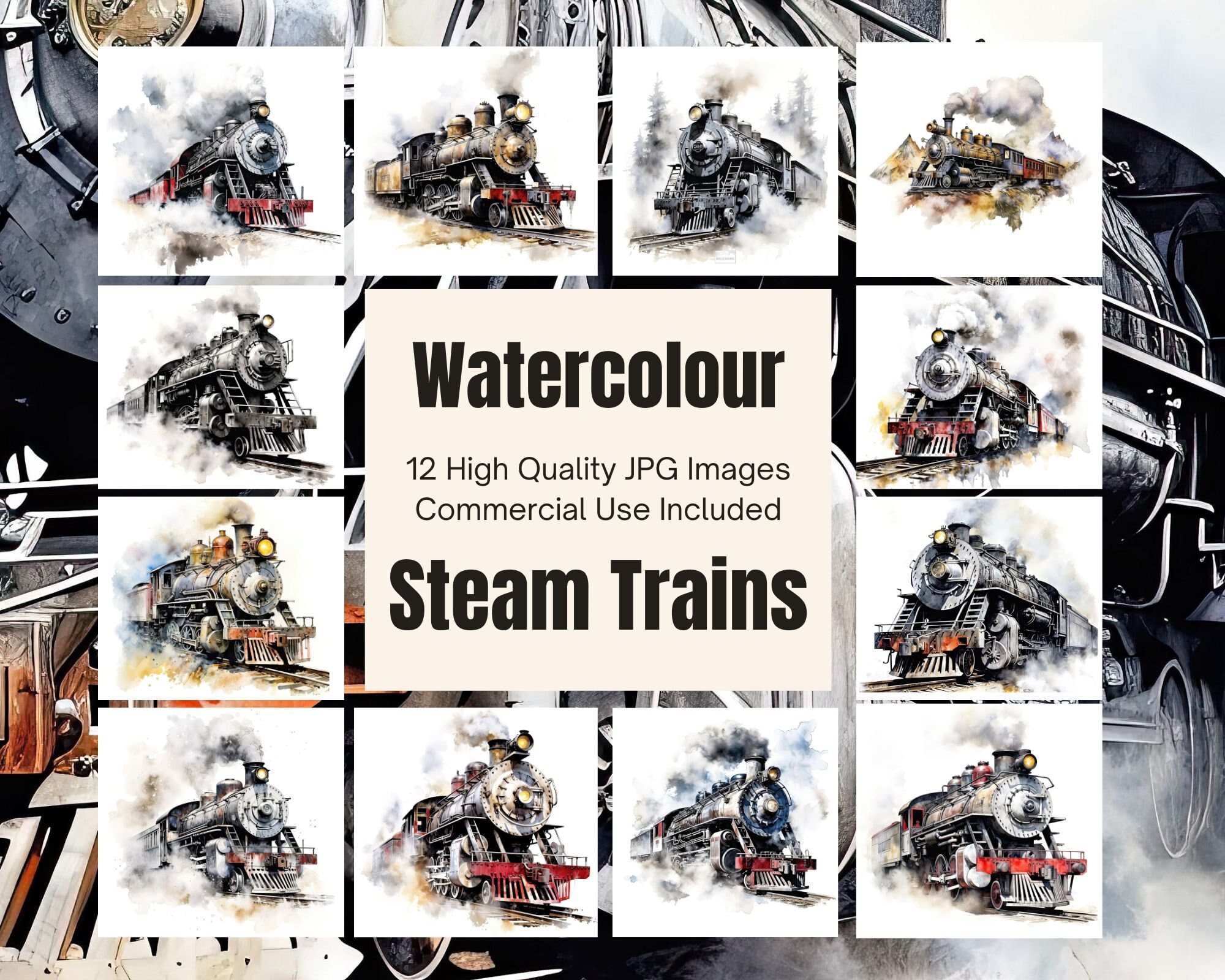 Steam Train Clip Art 12 High Quality Jpgs Digital Planner - Etsy