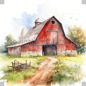 Farm Barns Clip Art 12 High Quality Jpgs - Digital Planner, Journaling ...